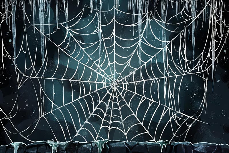 Featuring a Large White Spider Web with Hanging Icicles on a Black ...
