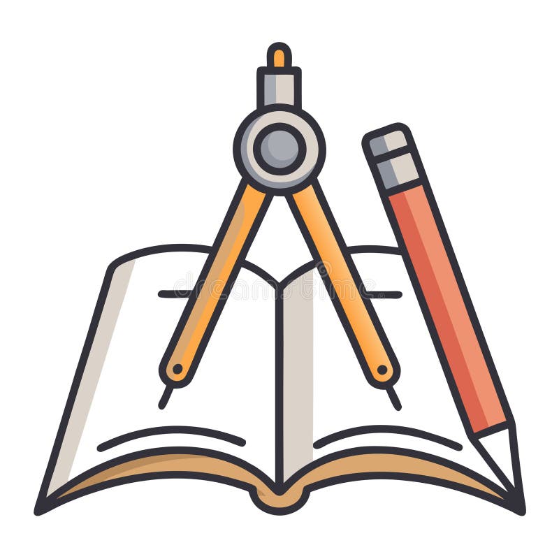 Education Icon: Open Book, Pencil, and Compass Illustration Stock ...