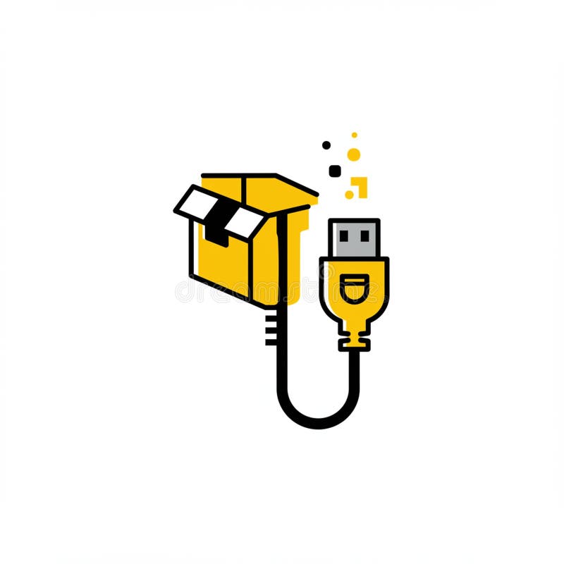 An Illustration Featuring an Open Yellow Cardboard Box with a Connected ...