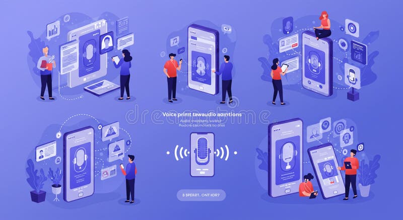 Illustration Featuring People Interacting with Large Smartphone Screens ...