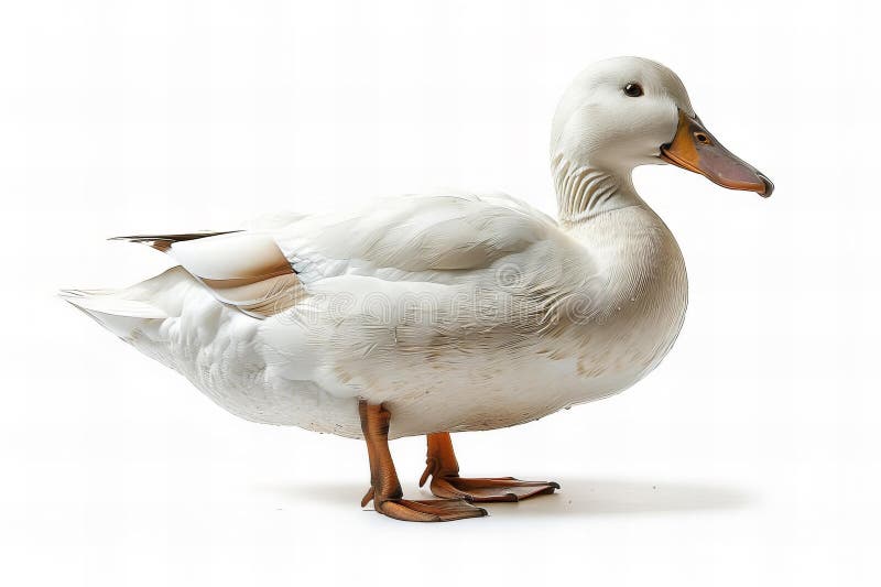 Realistic White Duck on the Side, Standing on Two Legs, Isolated on ...