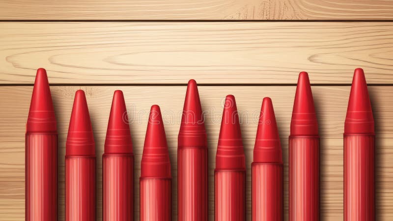 An Illustration Featuring Red Colored Pencils on a Wooden Background ...