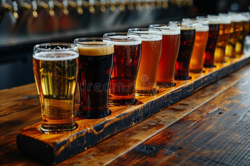 Featuring a Row of a Dozen Beer Glasses on Wood, High Quality, High ...