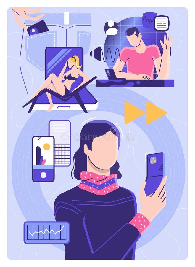 Illustration Featuring Several Scenes of People in Various Poses and ...