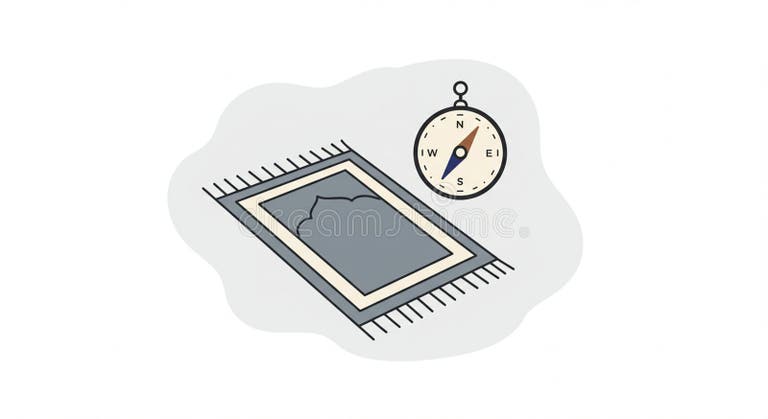 Illustration Featuring a Simple Map and Compass. the Map Has a Sketched ...