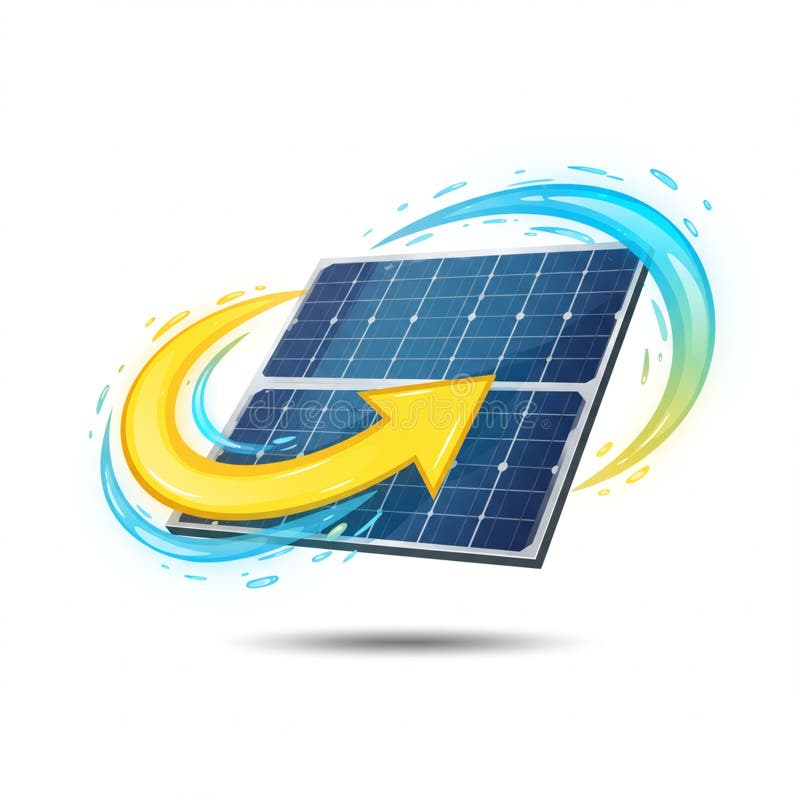 Illustration Featuring a Solar Panel with a Large, Curved Yellow Arrow ...