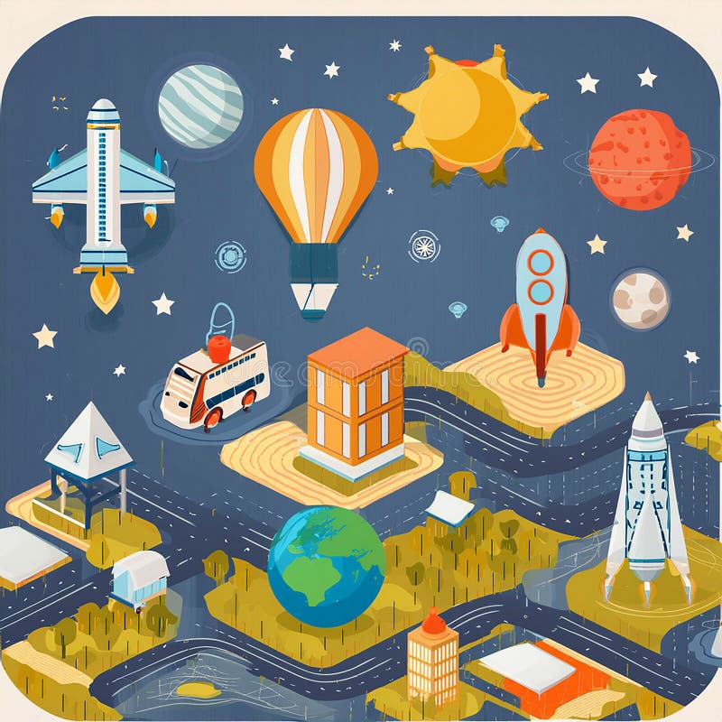 Space station, rocket, bus stock illustration. Illustration of ...