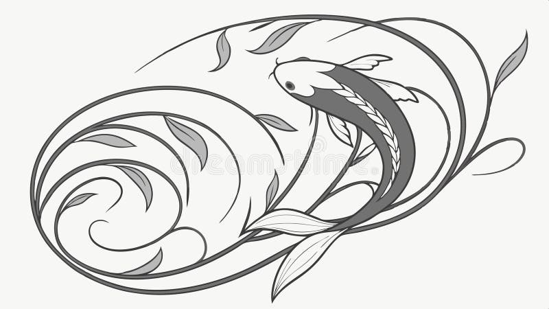 Stylized Fish Illustration with Swirling Decorative Elements Vector ...