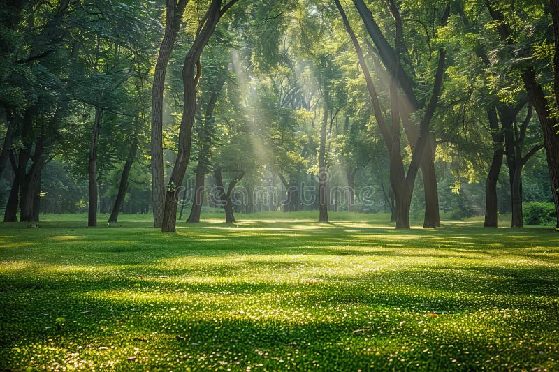 Featuring a Sunlight Shining through the Trees in an Open Park ...