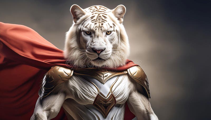 Superhero in a Dynamic Pose with a Flowing Cape, Emblematic Costume ...