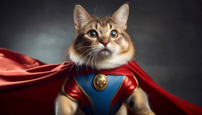 Superhero in a Dynamic Pose with a Flowing Cape, Emblematic Costume ...