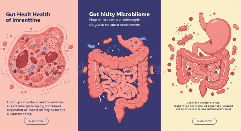 Illustration Featuring Three Panels of Human Digestive Systems with ...