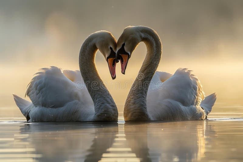 Featuring a Two Swans Facing Each Other on the Water, Forming a Heart ...