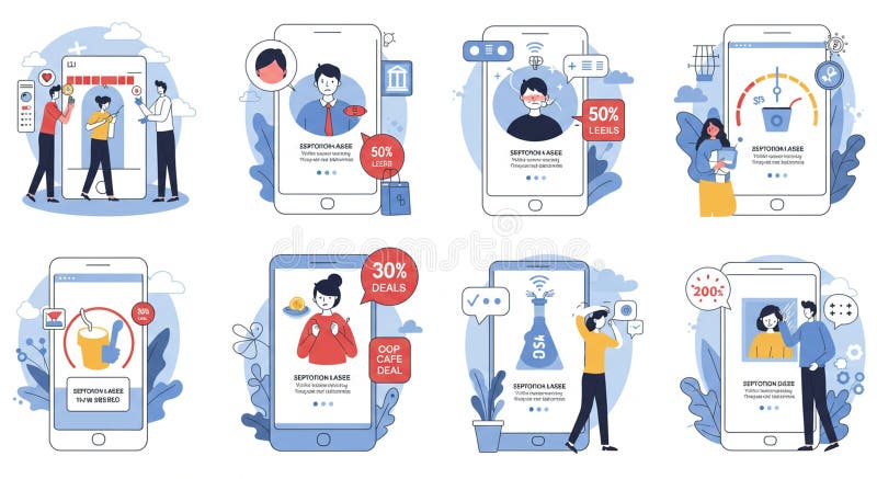 Illustration Featuring Various Smartphone Screens Displaying Different ...