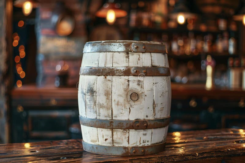 Featuring a White Wooden Barrel that is Empty in a Bar, High Quality ...