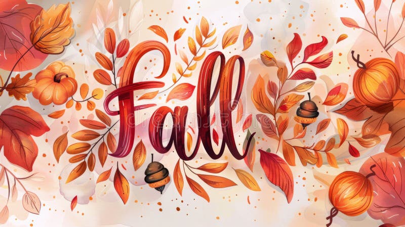 An Illustration Featuring the Word Fall Written in Stylized Lettering ...