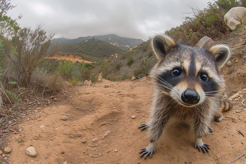 Featuring a Young Raccoon is Looking Towards the Camera on a Dirt Road ...