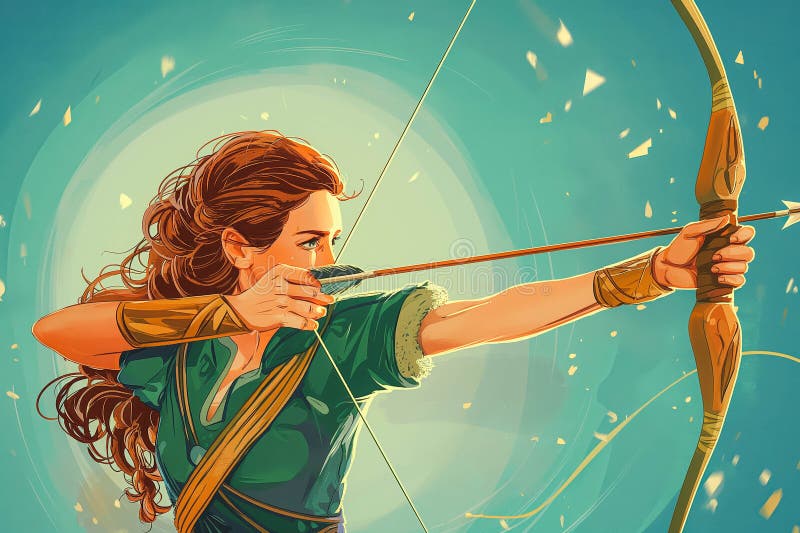 Illustration of Female Archer Pointing at the Target on Championship ...