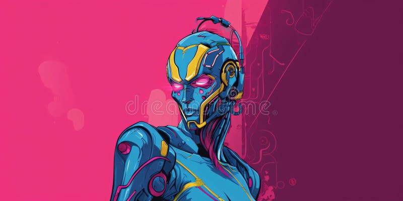 Illustration of a Female Cyborg on Pink Background with Copy Space ...