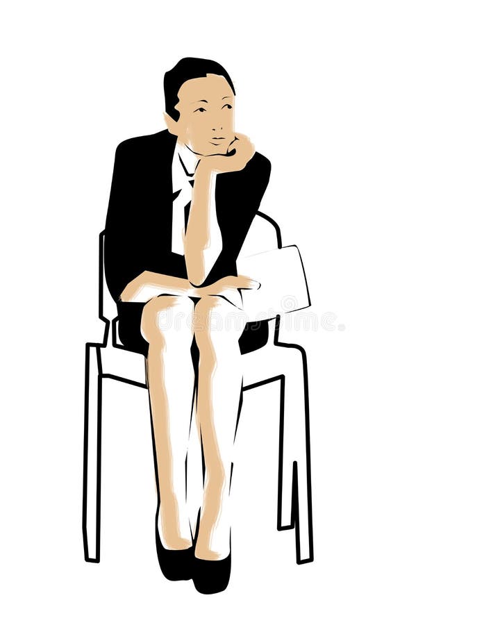 Illustration of a Female Employee Who is Thinking about Ideas and ...