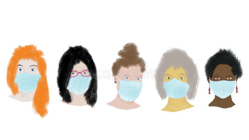 Illustration of Female Faces in Masks Stock Illustration - Illustration ...