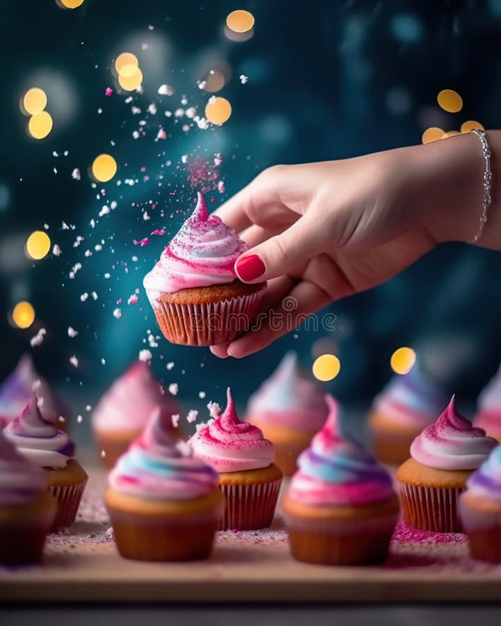 Illustration of Female Hand Holding Birthday Cupcake Stock Illustration ...