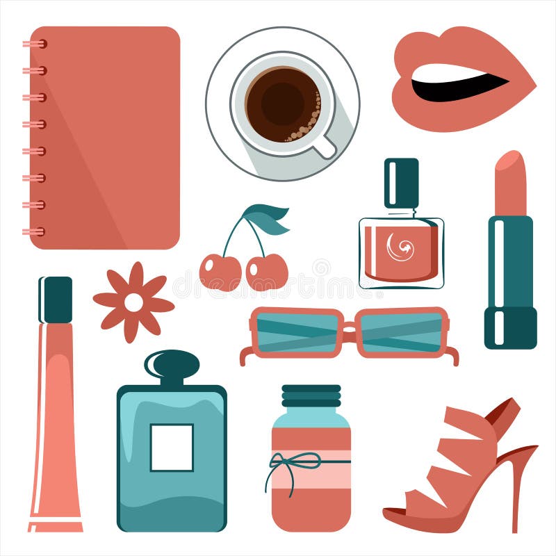 Illustration of Female Items. Fashion, Cosmetics Stock Vector ...