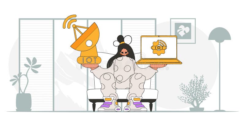 Illustration of a Female with a Laptop and Satellite Dish, Representing ...
