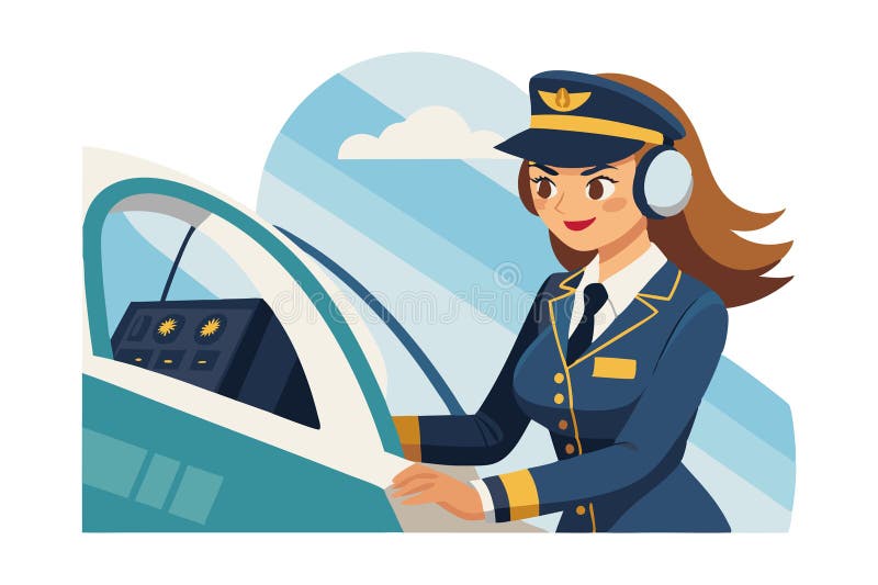 Illustration of a Female Pilot in an Airplane Cockpit Stock ...