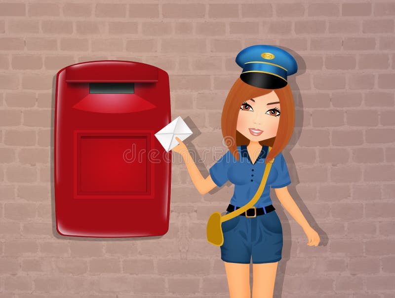 Female Postman Posts the Mail Stock Illustration - Illustration of ...