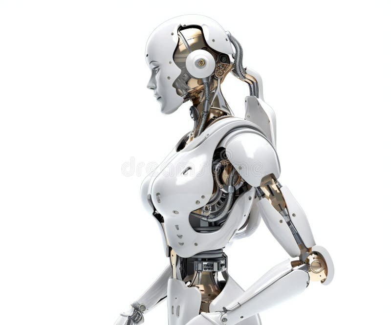 A Female Robot on White Background Stock Illustration - Illustration of ...