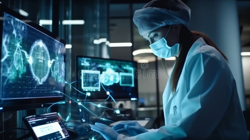 Illustration of a Female Scientist Wearing a White Lab Coat Working on ...