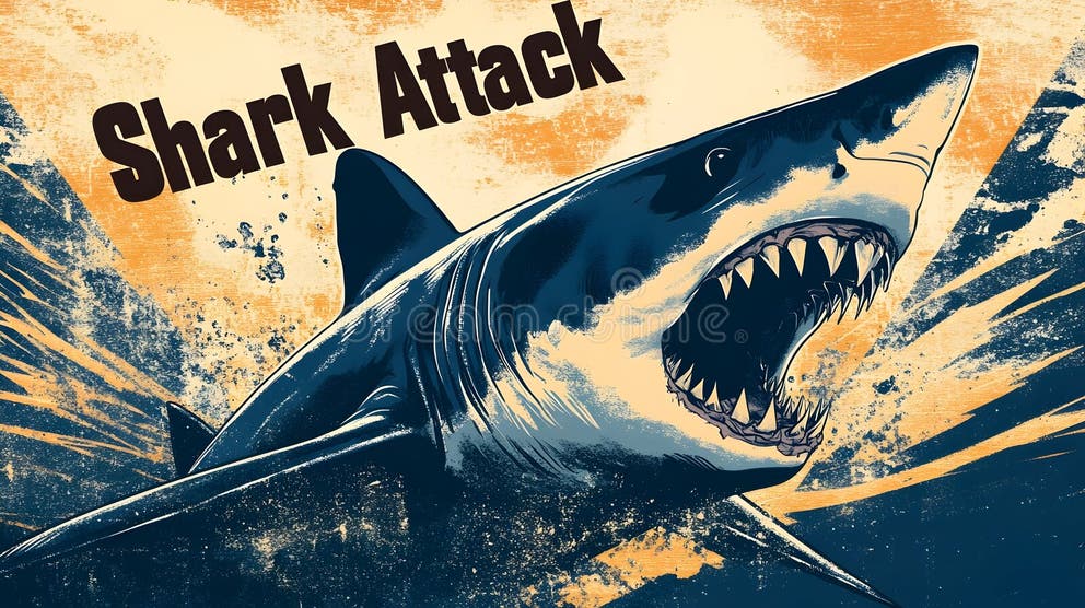 Illustration of a Ferocious Shark Attack with Aggressive Expression and ...