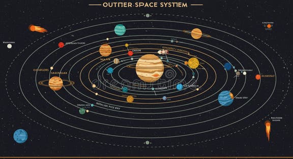 Illustration of a Fictional Outer Space System Featuring Stylized ...