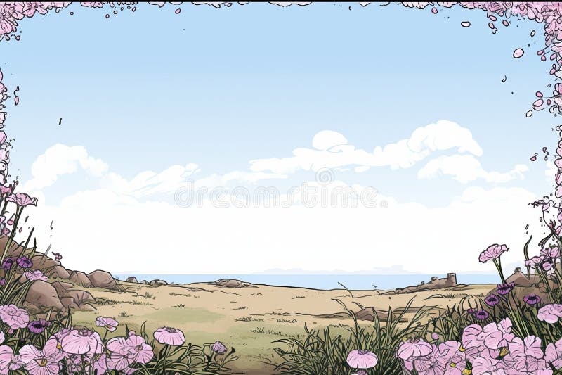 An Illustration of a Field with Pink Flowers Stock Illustration ...