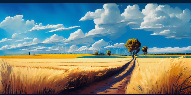 Illustration of Fields of Wheat Stock Illustration - Illustration of ...