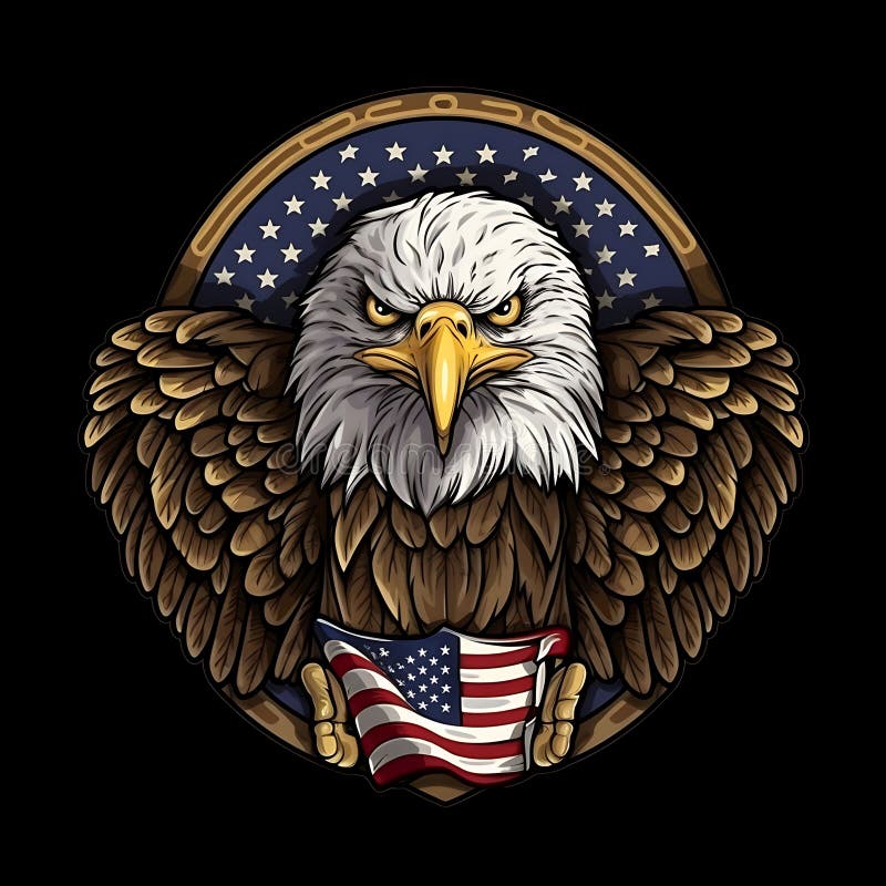 Illustration of a Fierce Eagle Holding an American Flag. Stock ...