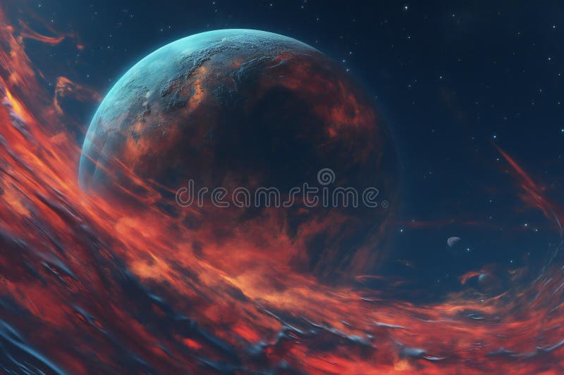 Fiery planet in deep space stock illustration. Illustration of space ...
