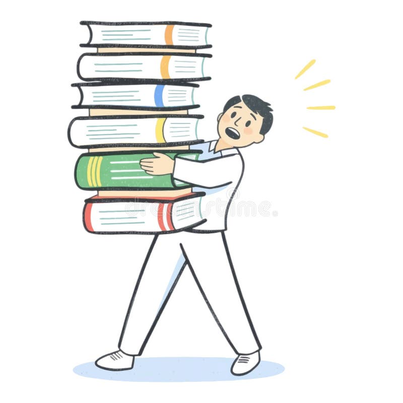Illustration of Figure Character Carrying Heavy Books Stock ...