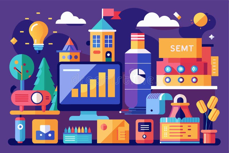 Illustration of a File Bundle with a Projector, Computer, Charts, and ...