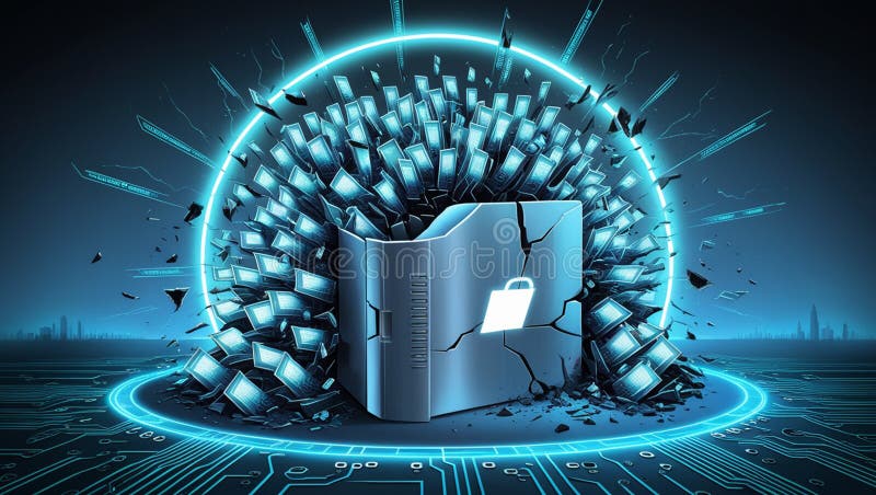 Illustration of Files Pouring Out of a Big Data Folder-- Data Breach ...