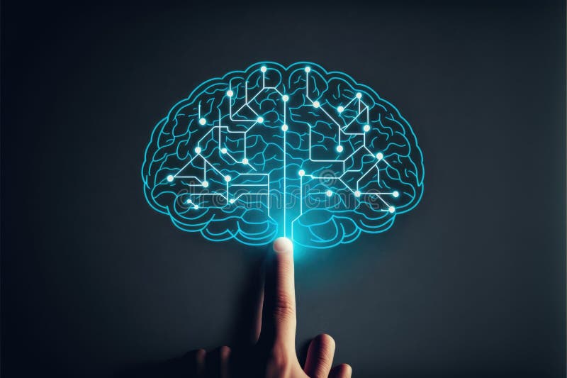 Finger Taps on an Icon with a Brain Stock Illustration - Illustration ...