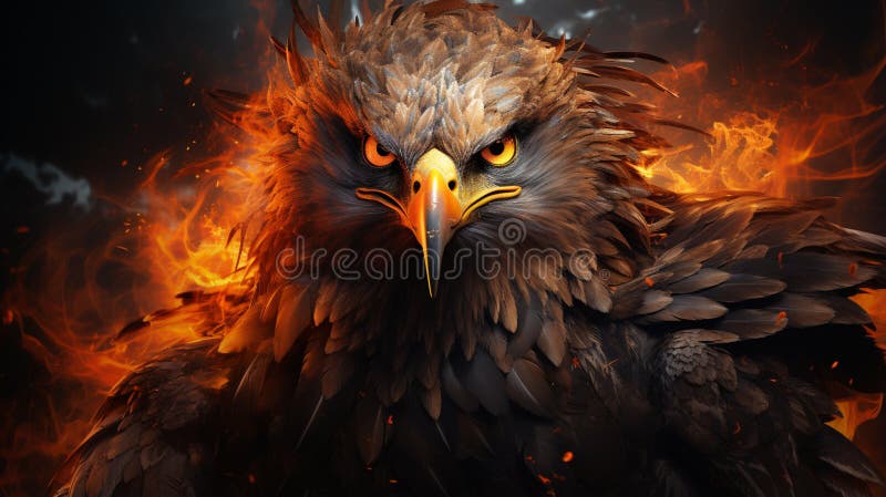 Illustration of Fire Burning Eagle with Black Background. Fire Burning ...