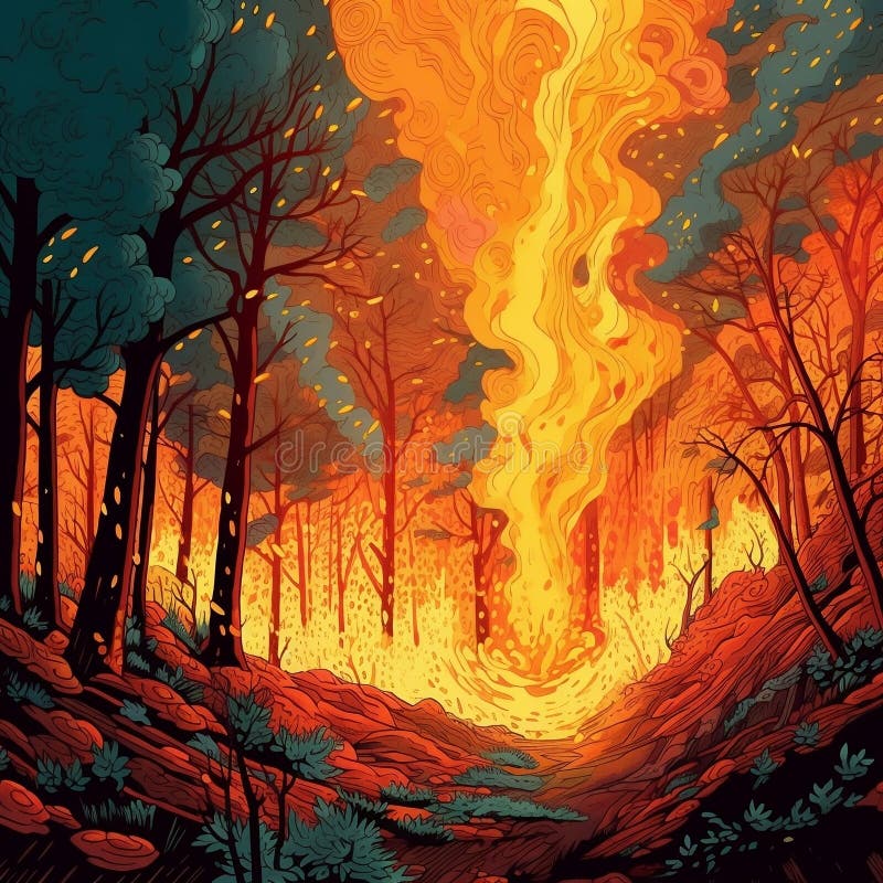 Illustration of a Fire Burning in the Forest. Generative AI Stock Photo ...