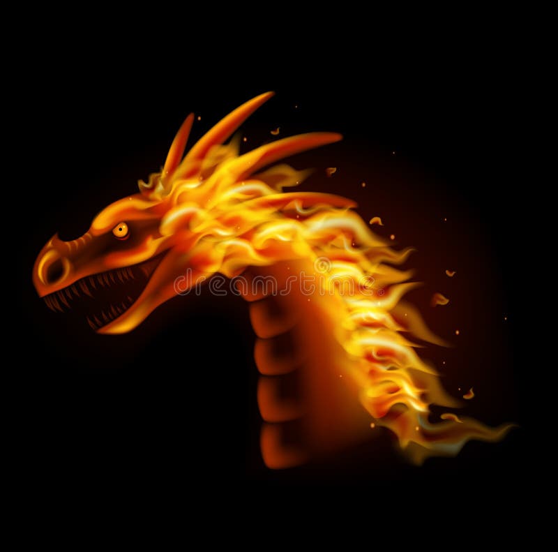 Fire Dragon Head Isolated on Black Background Stock Vector ...
