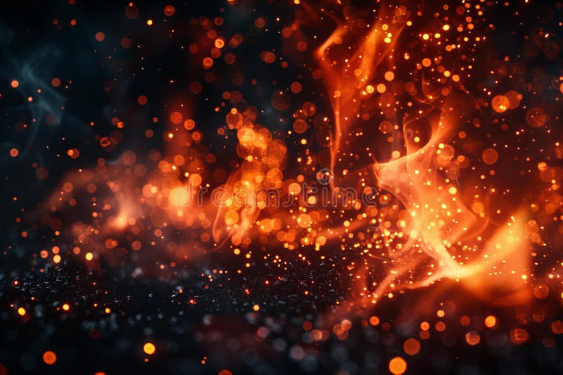Illustration of Fire Ember Particles Over a Black Background, with a ...