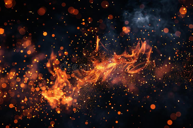 Fire Embers Particles Over Black Background, Very Dark Atmosphere ...
