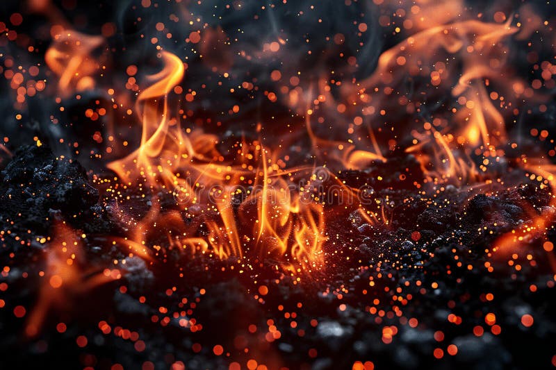 Fire Embers Particles Over Black Background, Very Dark Atmosphere ...