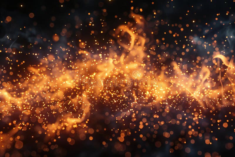 Fire Embers Particles Over Black Background, Very Dark Atmosphere ...
