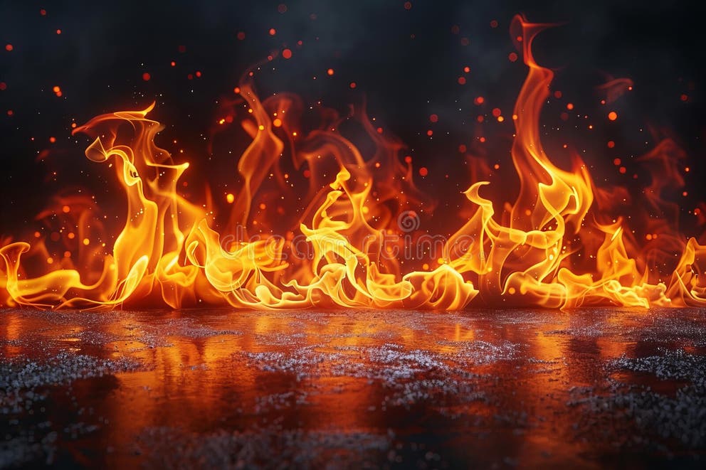 Illustration of Fire Flame Texture on Black Background, Burning Fire Wallpaper Stock ...